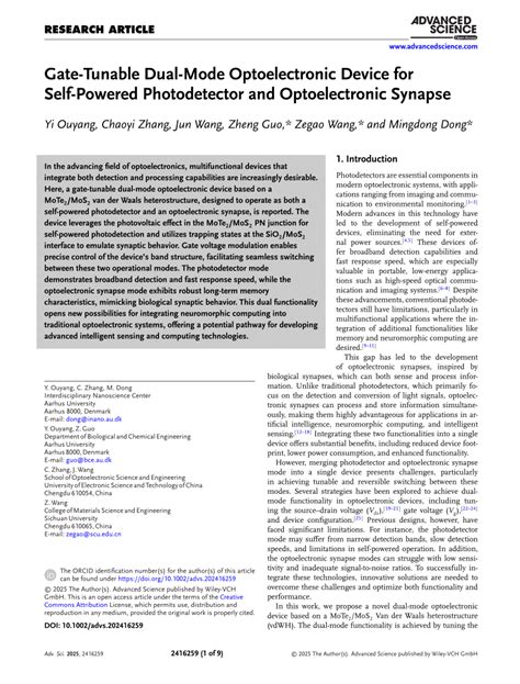 Pdf Gate‐tunable Dual‐mode Optoelectronic Device For Self‐powered