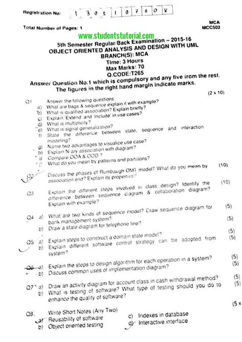 Bput Mca Object Oriented Analysis And Design With Uml Question Third