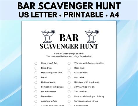 Bar Scavenger Hunt Pub Crawl Scavenger Hunt Bar Crawl Etsy