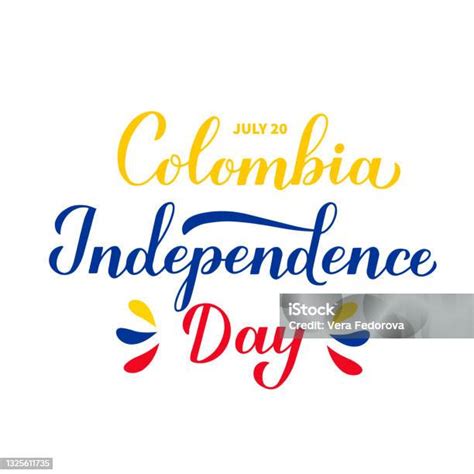 콜롬비아 독립기념일 서예 문자 7월 20일에 공휴일이 축하되었습니다 타이포그래피 포스터 배너 인사말 카드 전단지를 위한 벡터 템플릿 0명에 대한 스톡 벡터 아트 및 기타
