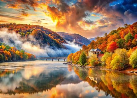 Breathtaking Autumn Foliage Overlooking The Shenandoah River At Harpers