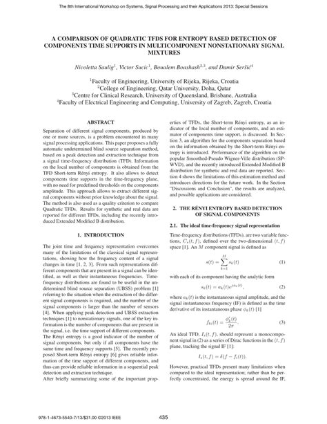 Pdf A Comparison Of Quadratic Tfds For Entropy Based Detection Of Components Time Supports In