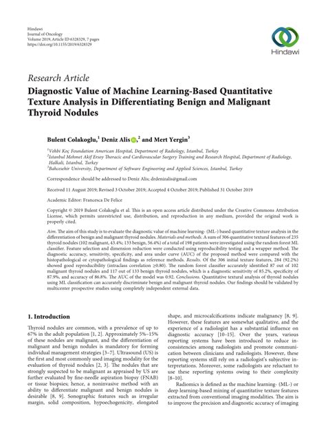 Pdf Diagnostic Value Of Machine Learning Based Quantitative Texture