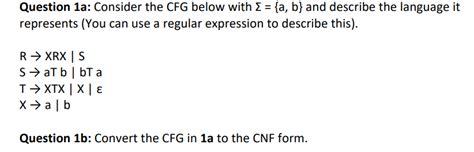 Solved Question 1a Consider The Cfg Below With Σ Ab And