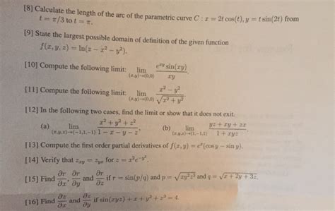 Solved [8] Calculate The Length Of The Arc Of The Parametric