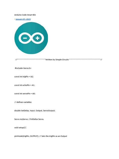 Arduino Code Smart Bin Pdf Arduino Computer Engineering