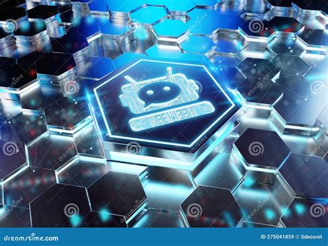 Chatbot Icon Concept Engraved On Metal Hexagonal Pedestral Background Chat Bot Assistance Logo