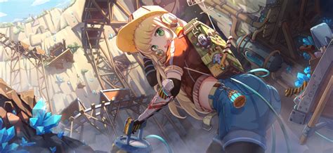 Safebooru 1girl Blonde Hair Blue Shorts Blue Sky Catxuan Cliff Clouds