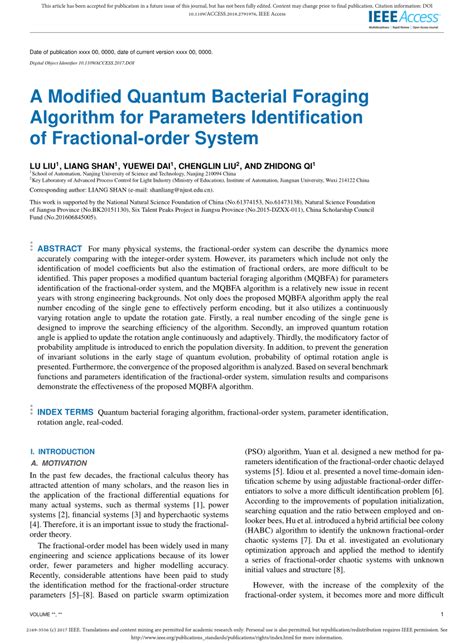 Pdf A Modified Quantum Bacterial Foraging Algorithm For Parameters