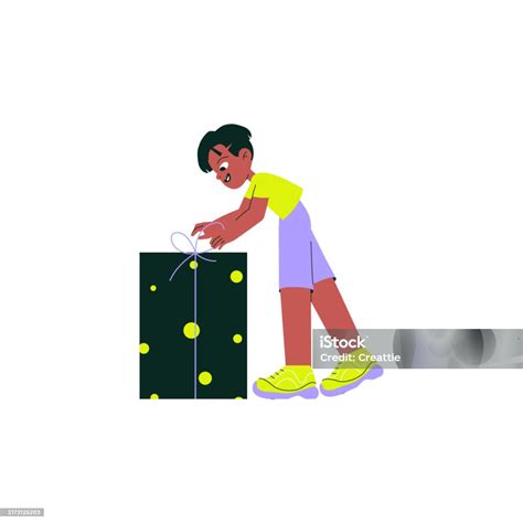 큰 선물 상자를 여는 소년 흰색 배경에 고립 된 놀라움 축하 기쁨을 상징하는 평면 벡터 일러스트 레이 션 공휴일에 대한 스톡 벡터 아트 및 기타 이미지 Istock