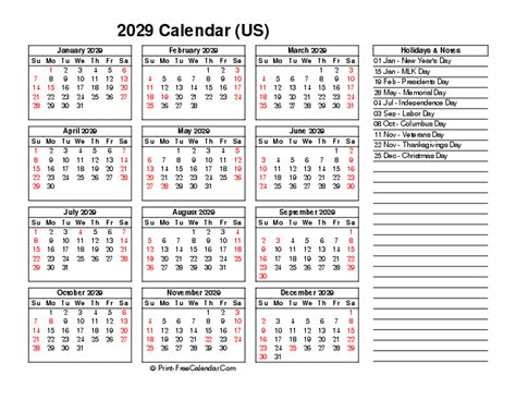 2029 Usa Calendars With Holidays In Pdf Word Excel