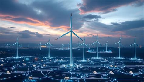 Futuristic Digital Network Manage Power Wind Turbine Power Control Farmtrade In Renewable Energy