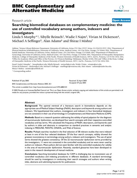 Pdf Searching Biomedical Databases On Complementary Medicine The Use