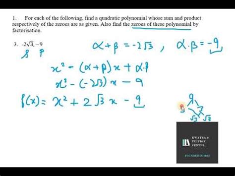 For Each Of The Following Find A Quadratic Polynomial Whose Sum And Product Respectively 23
