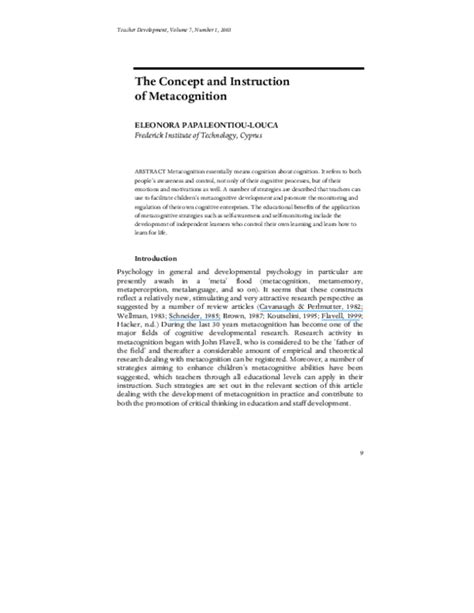 Pdf The Concept And Instruction Of Metacognition