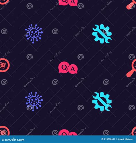 Set Wrench And Gear Bacteria Question Answer And Microorganisms Under Magnifier On Seamless