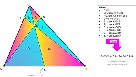Math Education Geometry Problem 928 Triangle Midpoint Median Cevian Concurrency Area