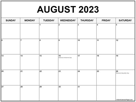 August 2023 Calendar With Holidays Printable Printable Calendars At A