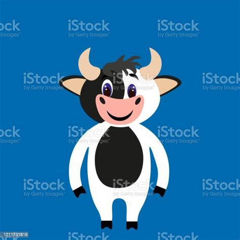 흰색 배경에 고립 된 평평한 스타일의 귀여운 흑백 암소 장식 및 디자인 어린이 책과 색칠 공부 책 라벨 직물 포장 엽서에 대한 스톡 벡터 일러스트레이션 개념에 대한 스톡