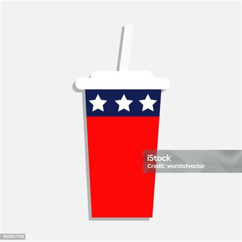 소 다 음료 유리 짚 아이콘입니다 평면 디자인 스타일 영화 아이콘입니다 미국 국기 별과 스트립 격리 빨간색과 파란색 색상입니다 흰색 배경입니다 격리 휴일 기호 기호입니다 7