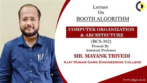 Booth Algorithm Computer Organization And Architecture Lecture 02 By Mr Mayank Trivedi Akgec