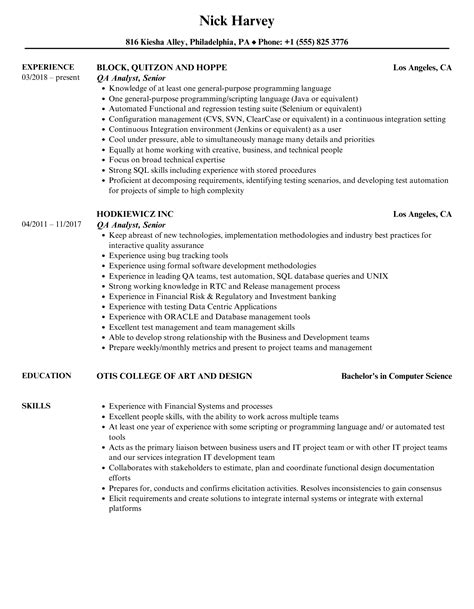 QA Analyst Senior Resume Samples Velvet Jobs