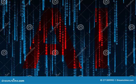artificial intelligence ai in red in blue rain of binary digits on