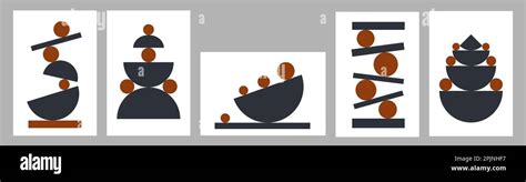 Mid Century Abstract Poster Set Abstract Shapes Circle Semicircle