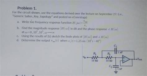 Solved Problem For The Circuit Shown Use The Equations Chegg Com