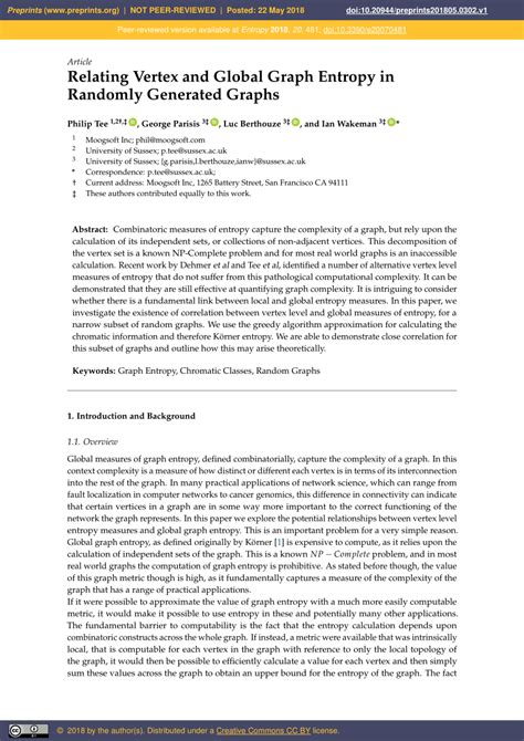 Pdf Relating Vertex And Global Graph Entropy In Randomly Generated Graphs