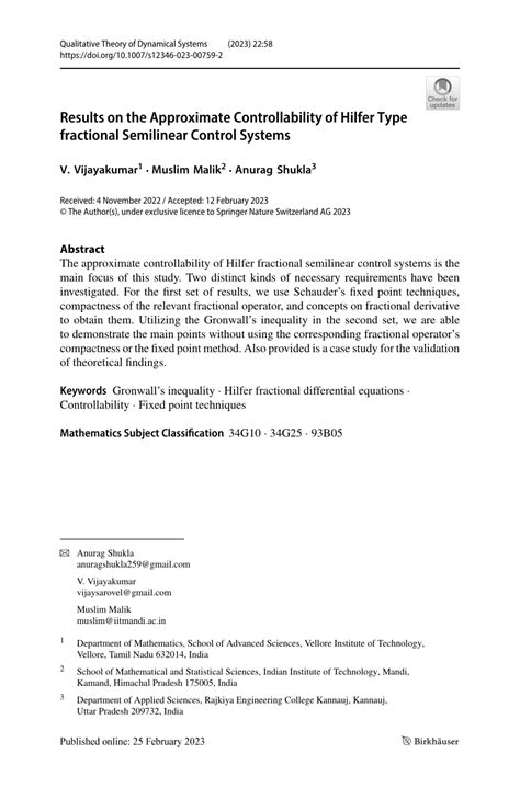 Pdf Results On The Approximate Controllability Of Hilfer Type Fractional Semilinear Control