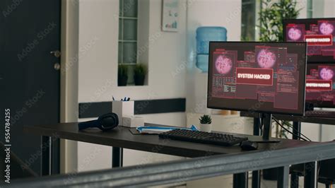 Fotka Multiple Monitors Displaying Computer Malfunction And Security