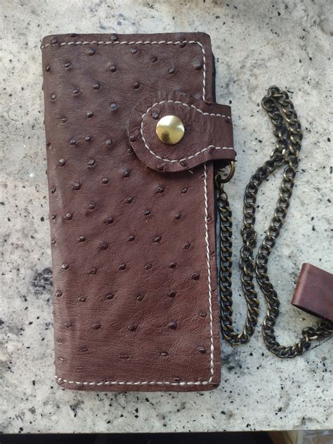 Ostrich Leather Long Wallet Chain Wallet Etsy