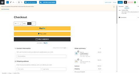 Embed Paypal Express Checkout Button Block In The First Linein Front Of Woocommerce Gutenberg