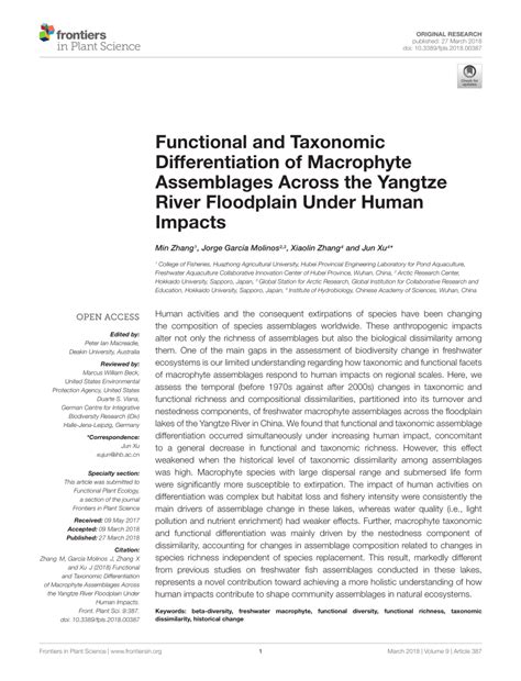 Pdf Functional And Taxonomic Differentiation Of Macrophyte Assemblages Across The Yangtze