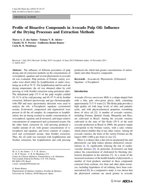 Dos Santos2013 Profile Of Bioactive Compounds In Avocado Pulp Oil