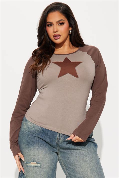 Starstruck Raglan Long Sleeve Tee Brown Fashion Nova