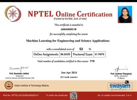 🎓 Successfully Completed The Nptel Online Certification In Machine
