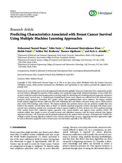 Pdf Predicting Characteristics Associated With Breast Cancer Survival