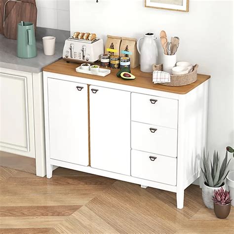 Costway Buffet Cabinet With 3 Drawers Wooden Kitchen Cupboard 2 Door