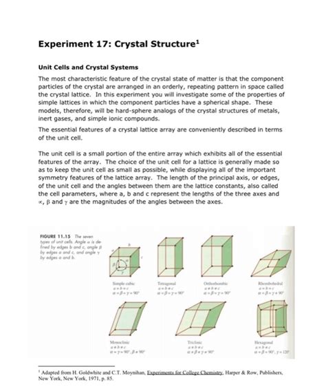 Solved Experiment Crystal Structure Unit Cells And Cr Chegg Com