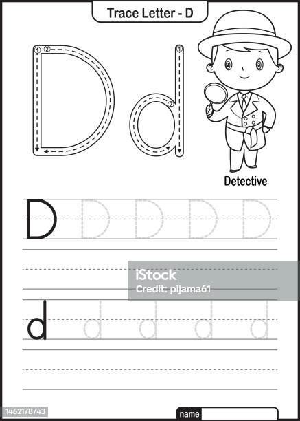 알파벳 추적 문자 A에서 Z 유치원 워크시트 문자 D 형사 프로 벡터 그리기에 대한 스톡 벡터 아트 및 기타 이미지 그리기