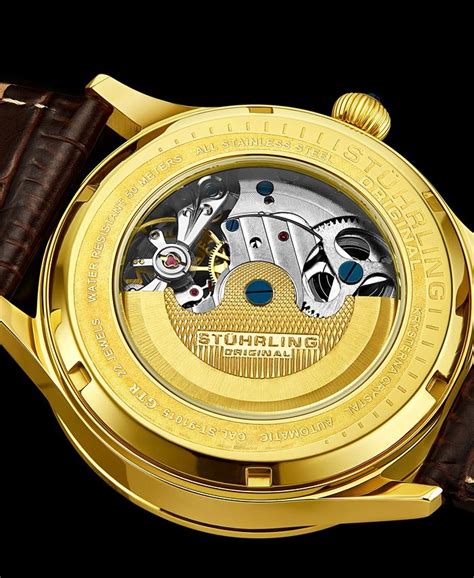 Stuhrling Mens Brown Leather Strap Watch 44mm Macys