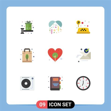 9 Thematic Vector Flat Colors And Editable Symbols Of Bulb Earth Sign Bag Leaf Editable Vector