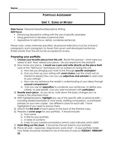 Portfolio Assessment Examples