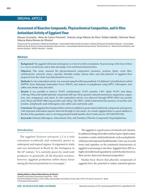 Pdf Assessment Of Bioactive Compounds Physicochemical Composition And In Vitro Antioxidant