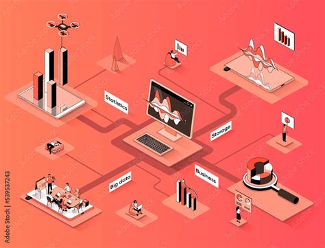 Big Data Analysis Isometric Web Banner Collection And Analytics Of Business Statistics Info