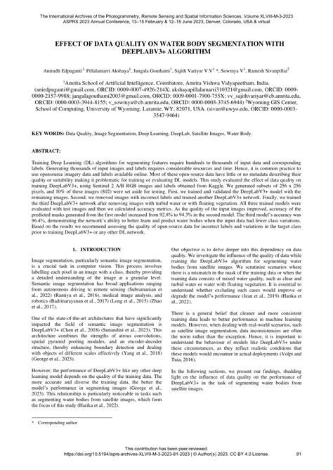 Pdf Effect Of Data Quality On Water Body Segmentation With Deeplabv3