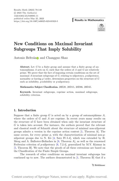 Pdf New Conditions On Maximal Invariant Subgroups That Imply Solubility