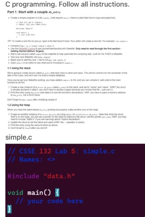 Solved C Programming Follow All Instructions Part 1 Start